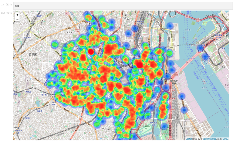 PythonとFoliumでOpenStreetMapの地図上にヒートマップを作ろう - さとぶろぐ